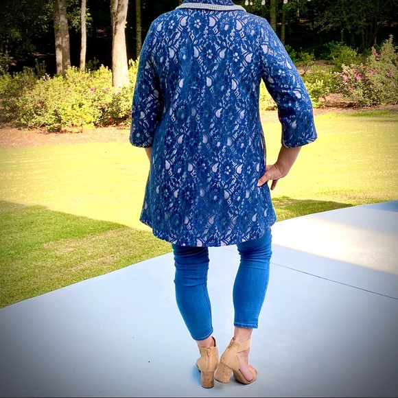 By Stella | Jackets & Coats | Large Blue Lace Overlay Swing Jacket ...